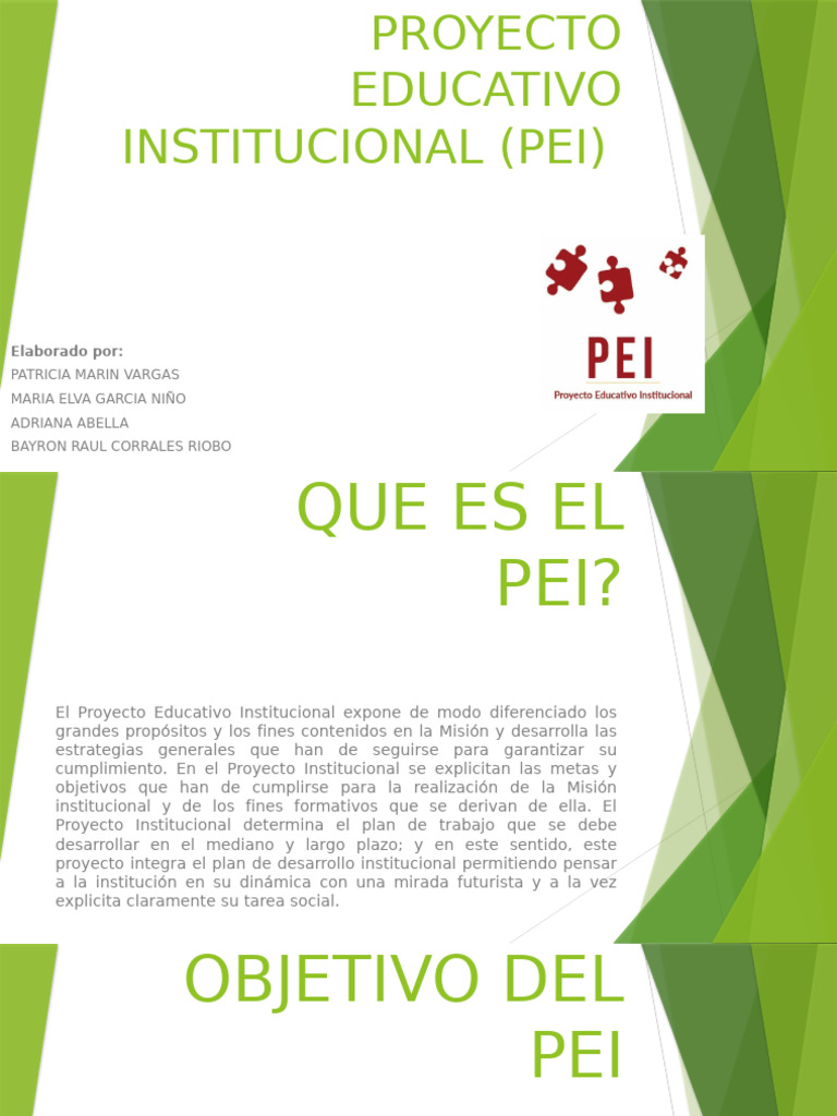 Proyecto Educativo Institucional Pei Pdf Institución Plan De