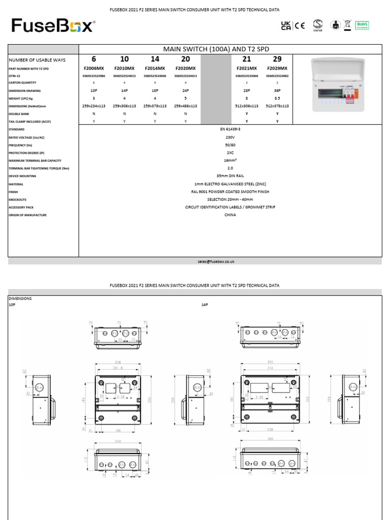 f2 Series Main Switch With t2 SPD Technical Data | PDF | Fuse (Electrical) | Mains Electricity