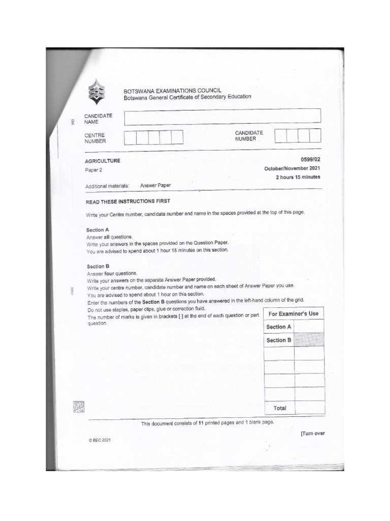 Bgcse Agric II 2021 | PDF