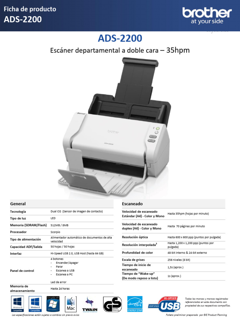 Escáner ADS-2200: Doble cara y 35hpm | PDF | Escáner de imagen ...