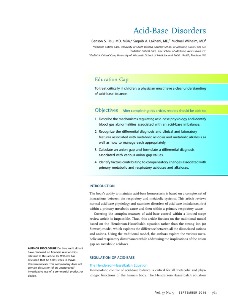 Acid Base Disorders | PDF | Medical Specialties | Clinical Medicine