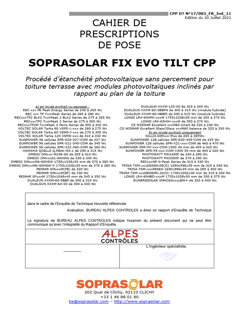 Manuel - Soprasolar - CPP DT N°17.003 - FR SOPRASOLAR FIX EVO TILT 2020 Ind 11 | PDF | Énergie ...