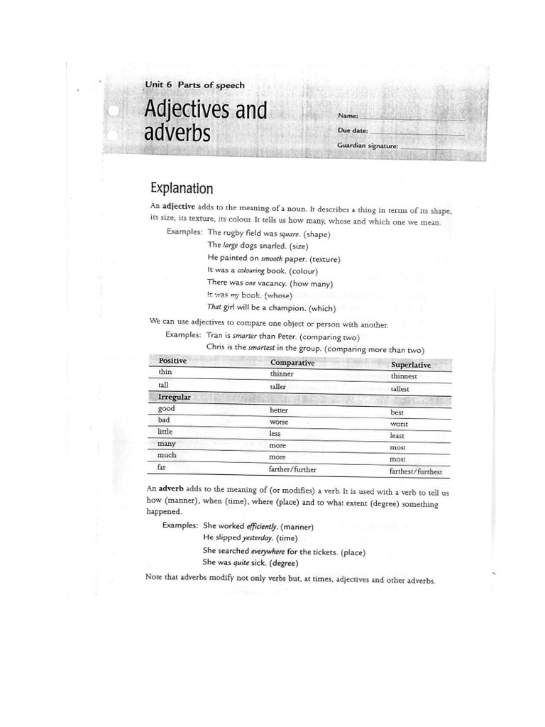 Adjectives and Adverbs Worksheet | PDF