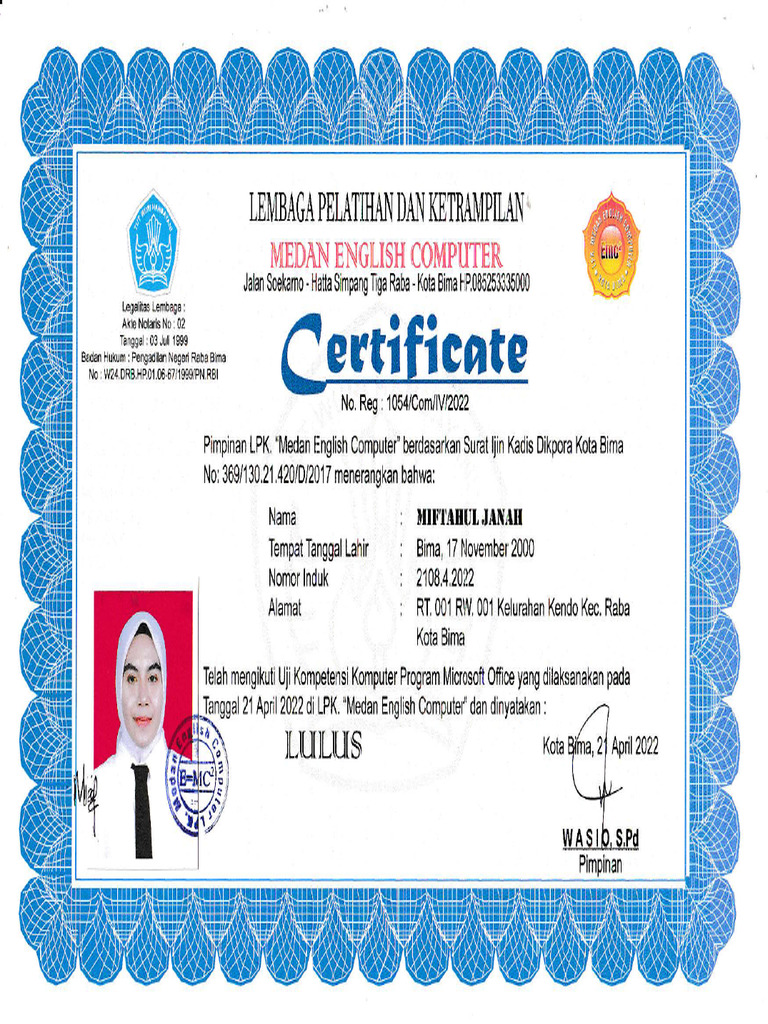 Sertifikat Komputer Mita | PDF