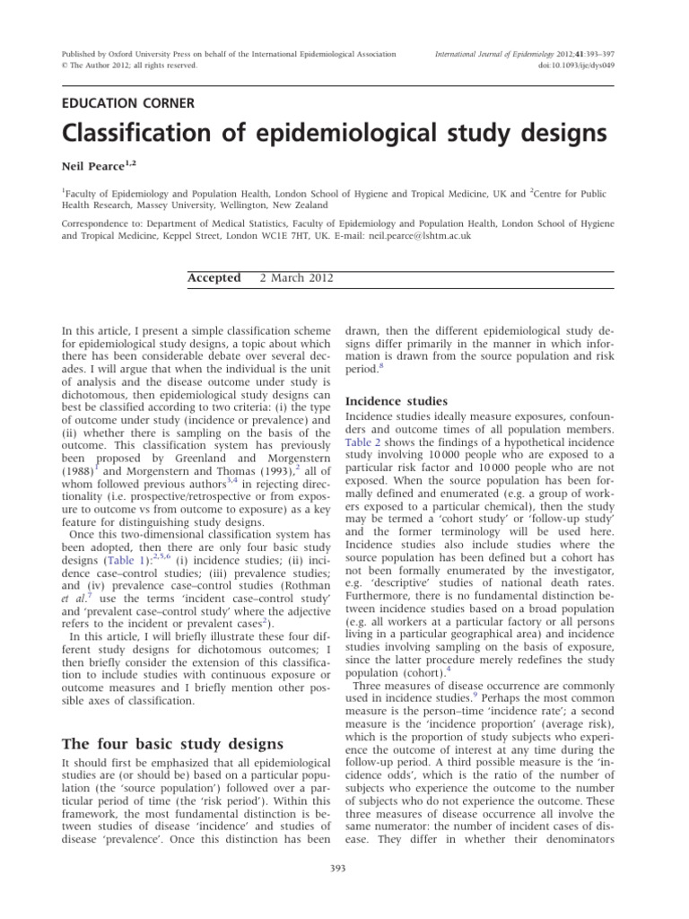 Epidemiology Classification | PDF | Incidence (Epidemiology) | Epidemiology