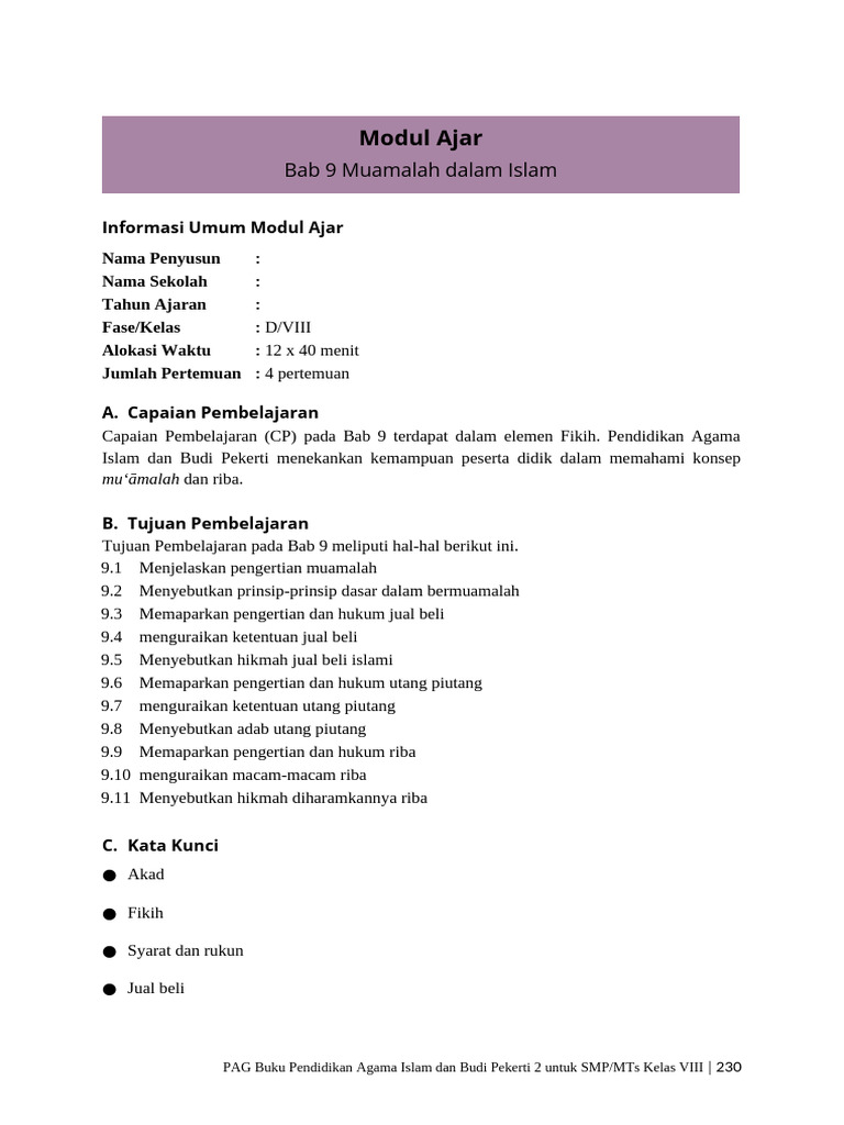 7.9 Modul Ajar Bab 9 PAG Buku Pendidikan Agama Islam Dan Budi Pekerti 2 Untuk Kelas VIII | PDF ...