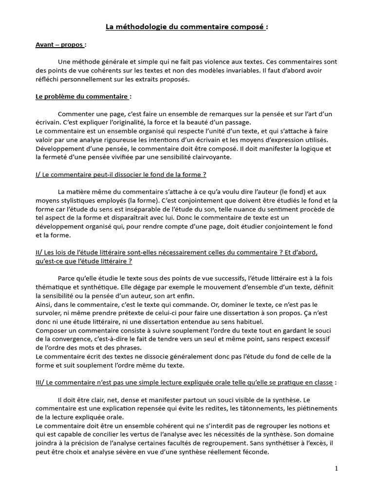 Méthodologie du commentaire composé | PDF | Perspective (représentation ...