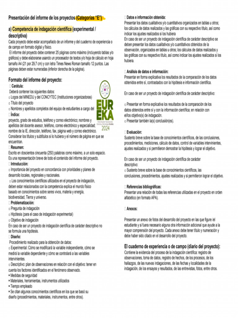 EUREKA Presentación Esquema de Proyectos 2024 MUÑOZ | PDF