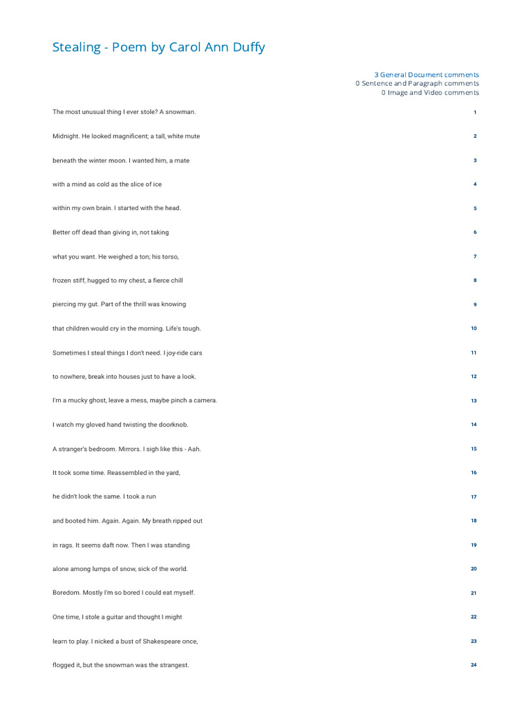 Analysis of Duffy's "Stealing" Poem | PDF