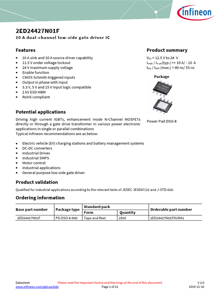 Infineon 2ED24427N01F DataSheet v02 - 00 EN | PDF | Capacitor | Electronic Circuits