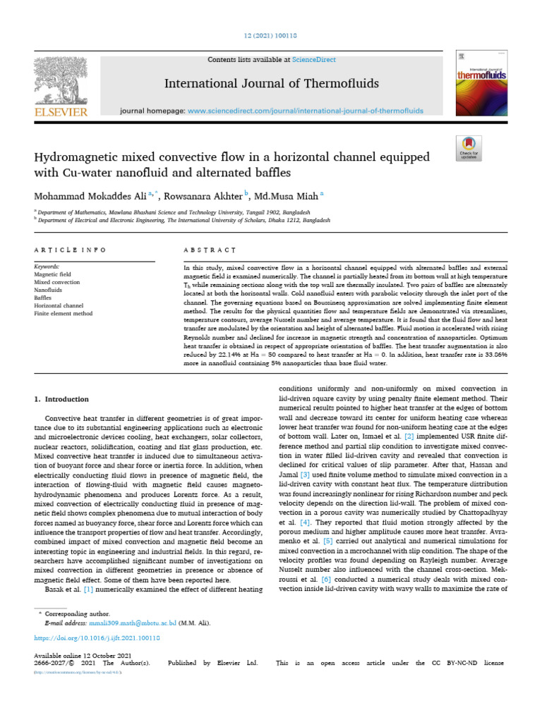 Hydromagnetic Mixed Convective Flow in A Horizontal C - 2021 ... Hydromagnetic Mixed Convective Flow in A Horizontal C - 2021 ...