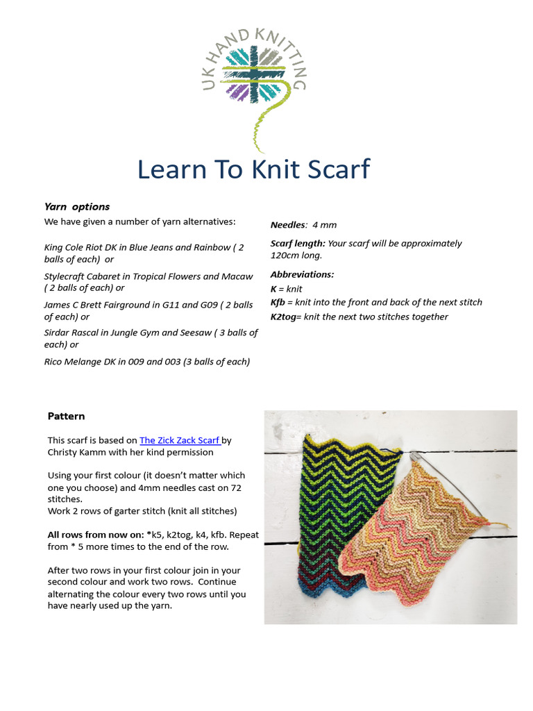 Learn To Knit Scarf | PDF