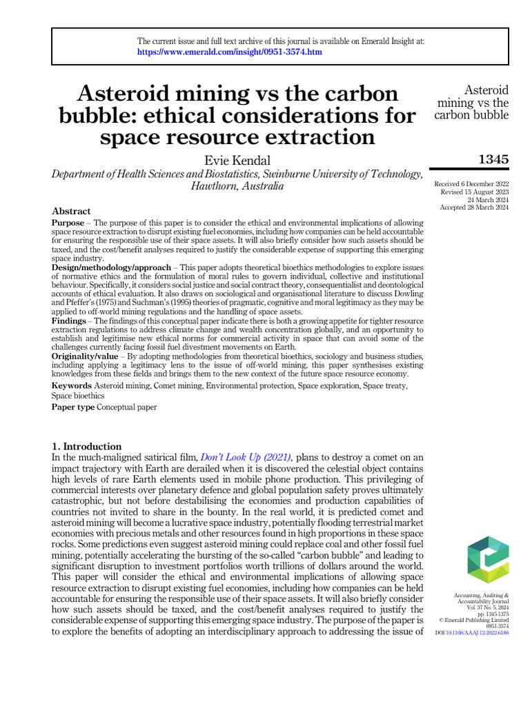 Ethical Implications of Asteroid Mining | PDF | Subsidy | Taxes