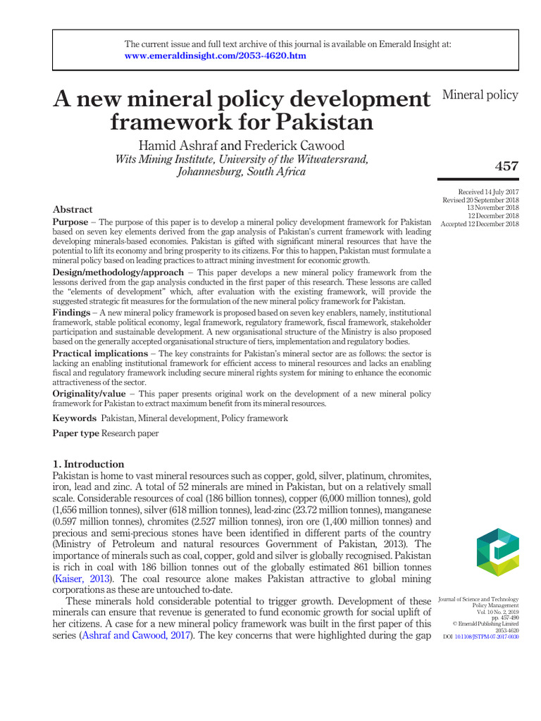 A new mineral policy development framework for Pakistan | PDF | Mining ...