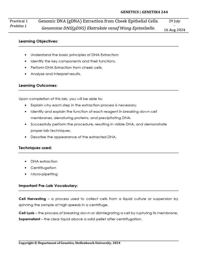 LABORATORY PRACTICAL 1 - Genomic DNA extraction from cheek cells. | PDF ... LABORATORY PRACTICAL 1 - Genomic DNA extraction from cheek cells. | PDF ...