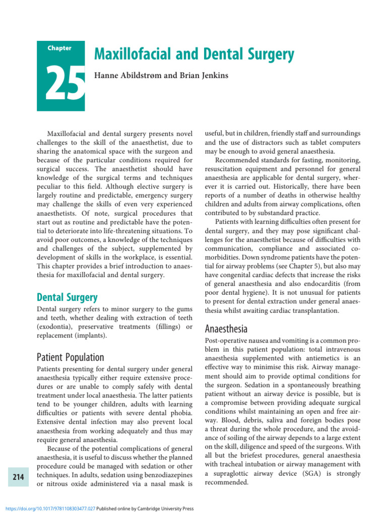 25 Maxillofacial and Dental Surgery | PDF | Surgery | Anesthesia