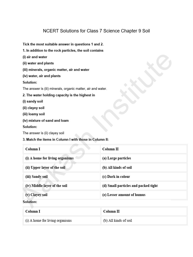 NCERT Solutions For Class 7 Science Chapter 9 Soil | PDF | Soil | Clay