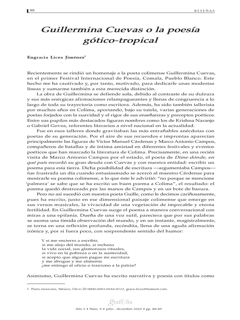 Guillermina Cuevas o La Poesía Gótico-Tropical | PDF | Poesía