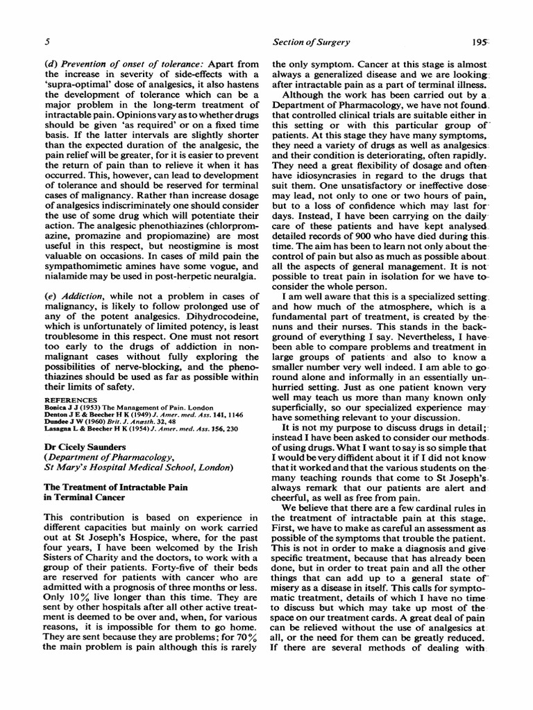Saunders C. The Treatment of Intractable Pain in Terminal Cancer | PDF ...