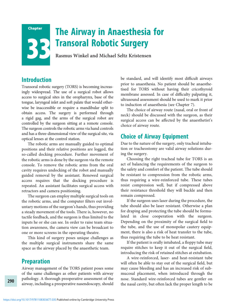 33 airway_in_anaesthesia_for_transoral_robotic_surgery | PDF | Surgery ...
