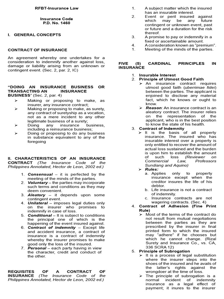 BA183 Handouts | PDF | Insurance | Assignment (Law)