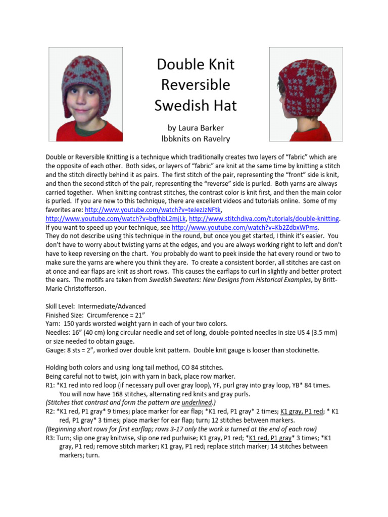 Double Knit Reversible Swedish Hat | PDF | Knitting | Knitting Needle
