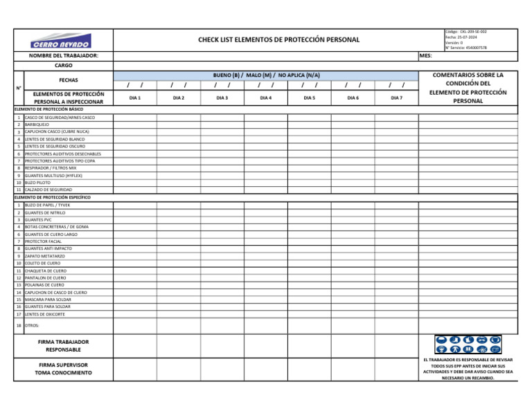 CKL-209-SE-002 Check List EPP | PDF