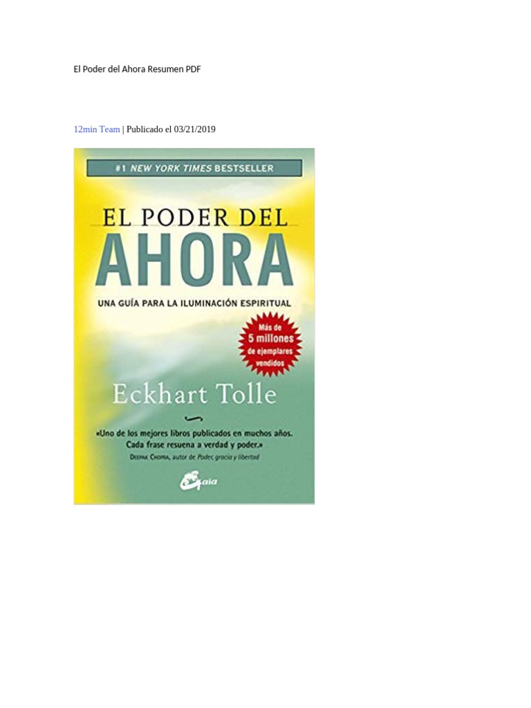 El Poder Del Ahora BREVE RESEÑA | PDF | Mente | Felicidad