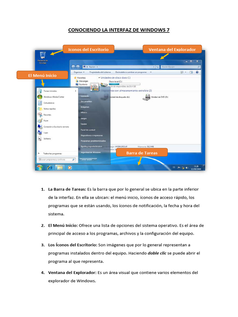Conociendo La Interfaz de Windows 7 | PDF | Informática