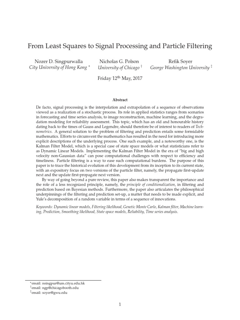 From Least Squares To Signal Processing Pdf Kalman Filter Least