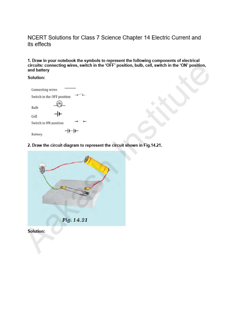 NCERT Solutions For Class 7 Science Chapter 14 Electric Current and Its ...