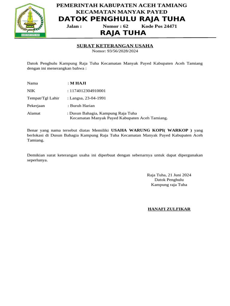 Surat Keterangan Usaha Dan Domisili | PDF