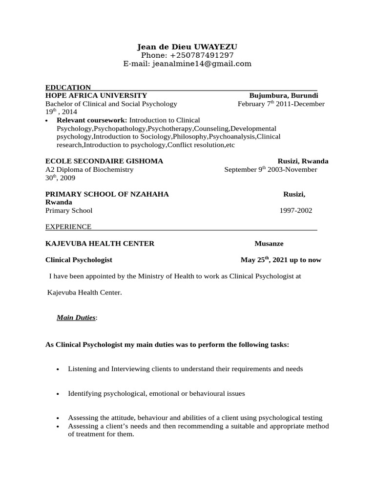 CV Jado | PDF | Psychotherapy | Clinical Psychology