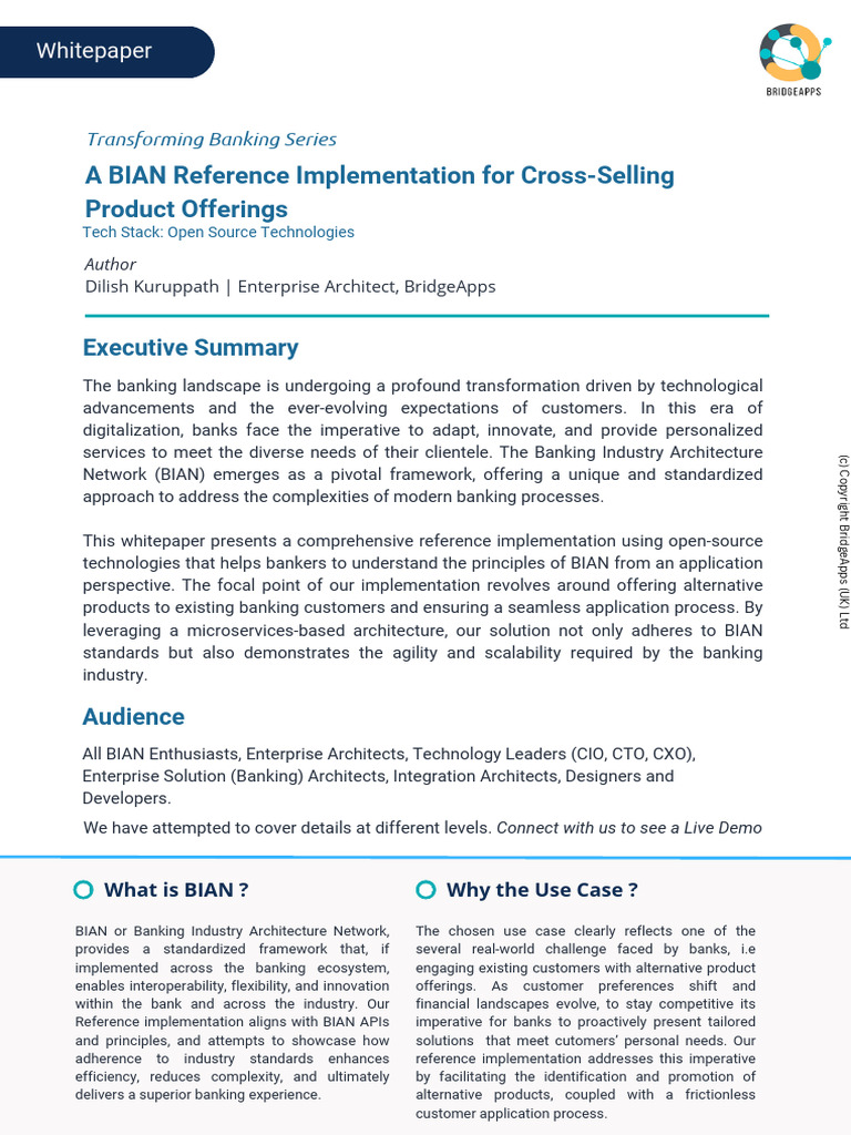 BridgeApps BIAN - Reference Implementation Cross Selling Product Offering - Whitepaper | PDF ...