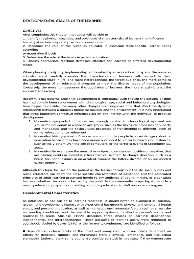 Developmental Stages of The Learner | PDF | Learning | Adolescence