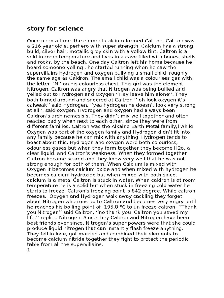 Science Calcium Element Assignment Story | PDF | Nitrogen | Calcium