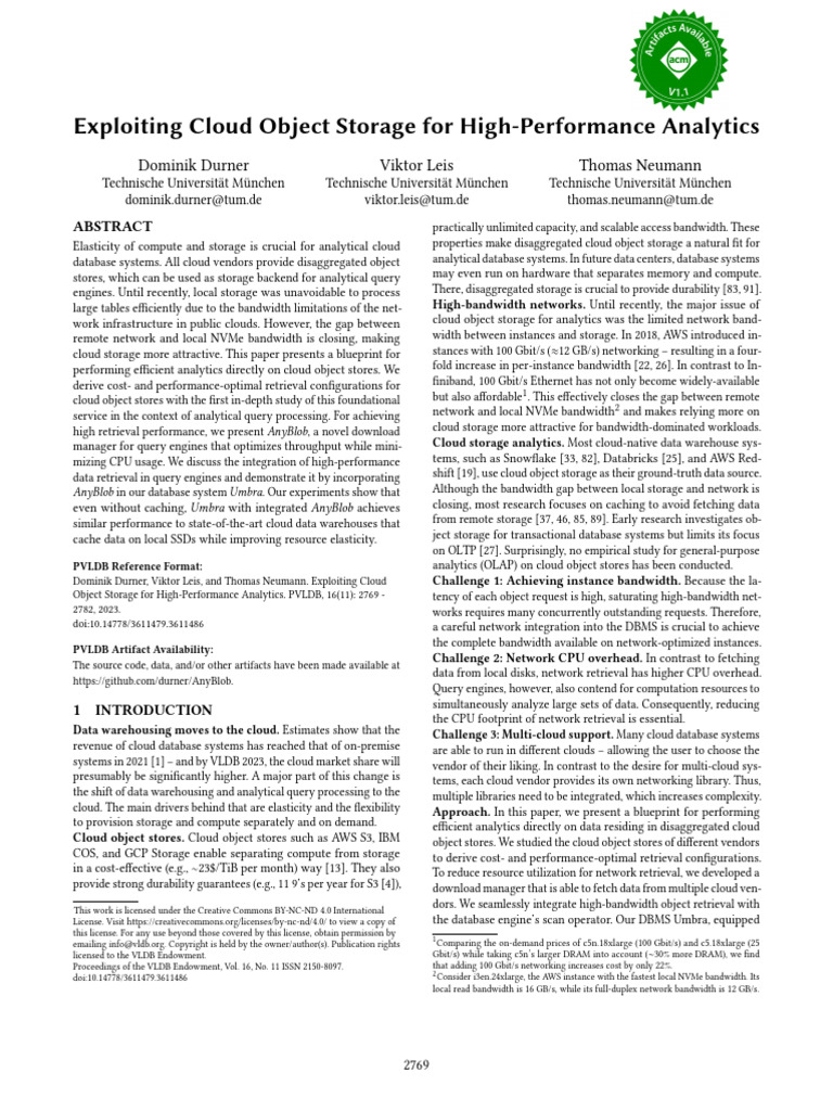 Exploiting Cloud Object Storage For High-Performance Analytics | PDF | Cloud Computing | Databases