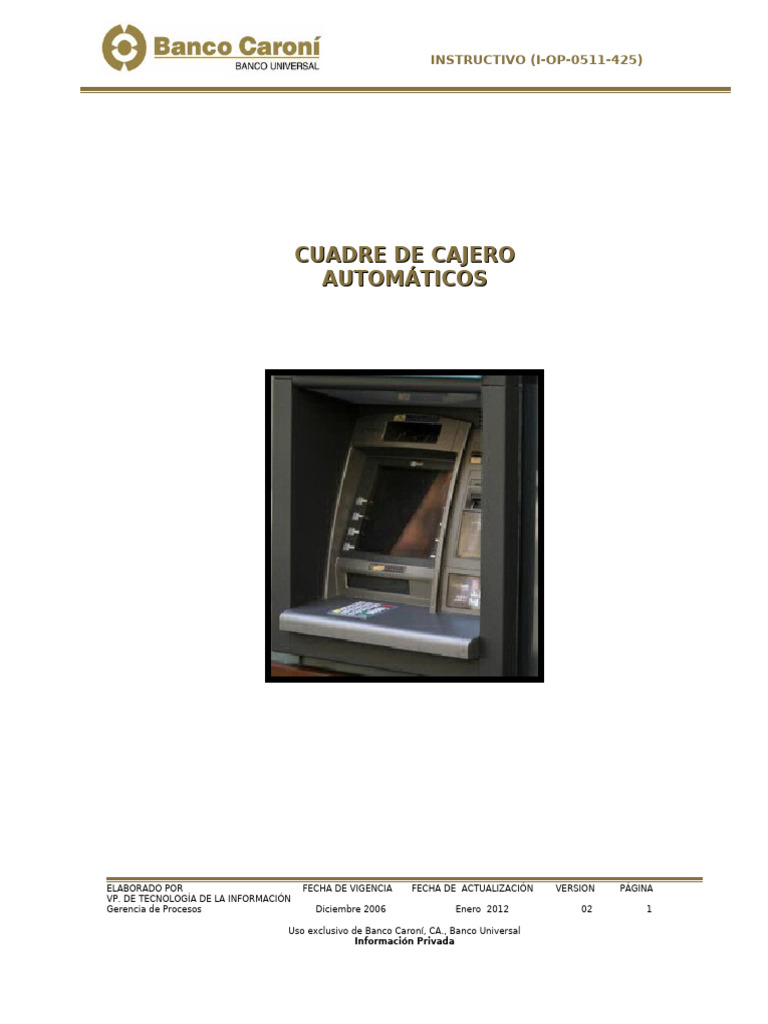 Instructivo Cuadre de Cajero ATM V20611 | PDF | Bancos | Contabilidad