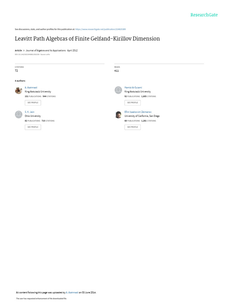 Leavitt Path Algebras of Finite Gelfand-Kirillov D | PDF | Algebra ...