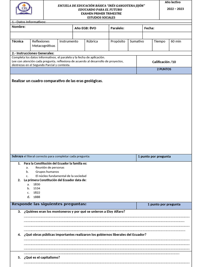 Examenes 8vo, 9no y 10mo Eess | PDF