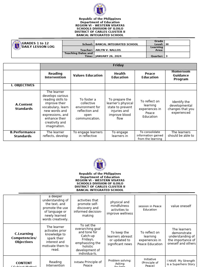 DLL Catch Up Friday Grade 3 Jan 26 | PDF | Learning | Cognitive Psychology