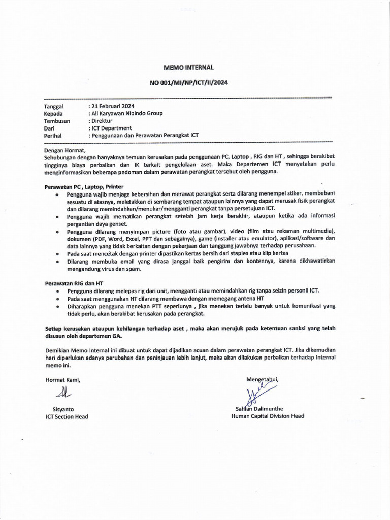 Memo Internal ICT | PDF
