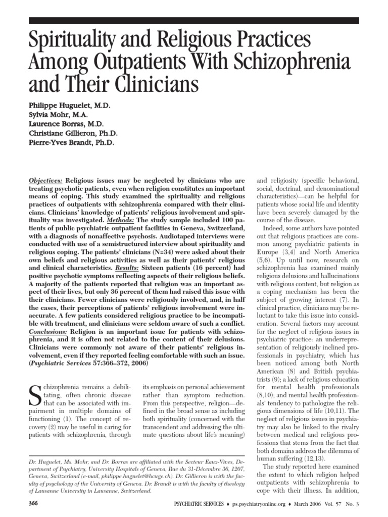 Spirituality and Religious Practices Among Outpatients With ...