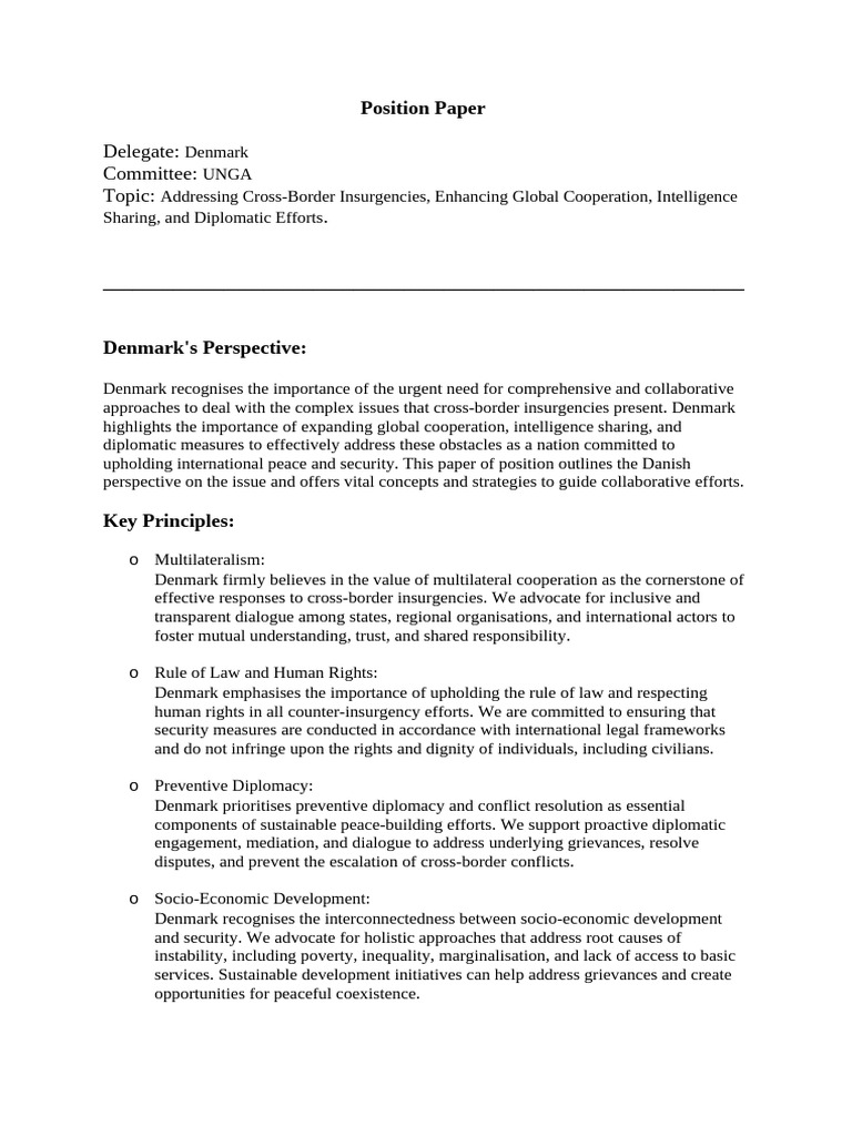 Position Paper - Denmark, UNGA | PDF | Insurgency | Capacity Building