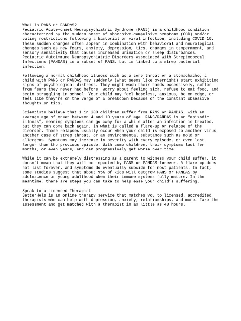 PANS and PANDAS Acute-Onset OCD in Children | PDF | Obsessive ...