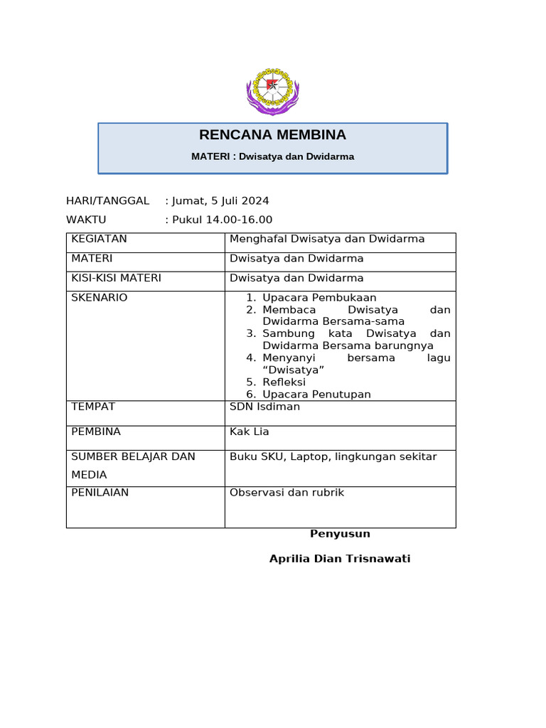 Belajar Dwisatya & Dwidarma di SDN Isdiman | PDF | Seni & Disiplin ...