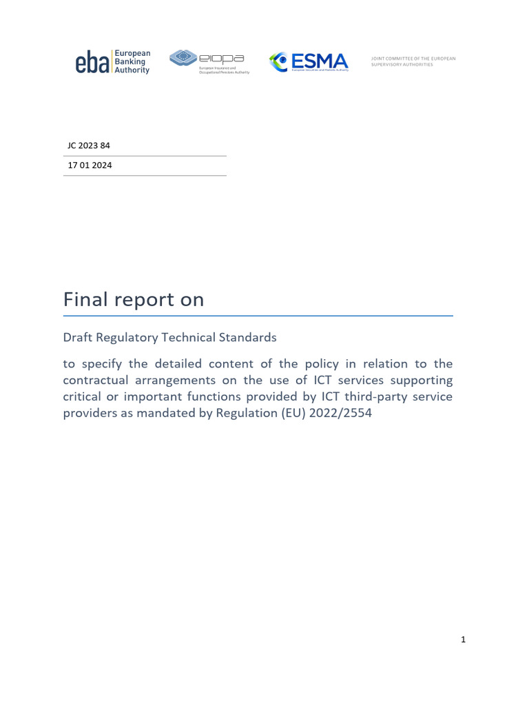 JC 2023 84 - Final Report On Draft RTS To Specify The Policy On ICT ... JC 2023 84 - Final Report On Draft RTS To Specify The Policy On ICT ...