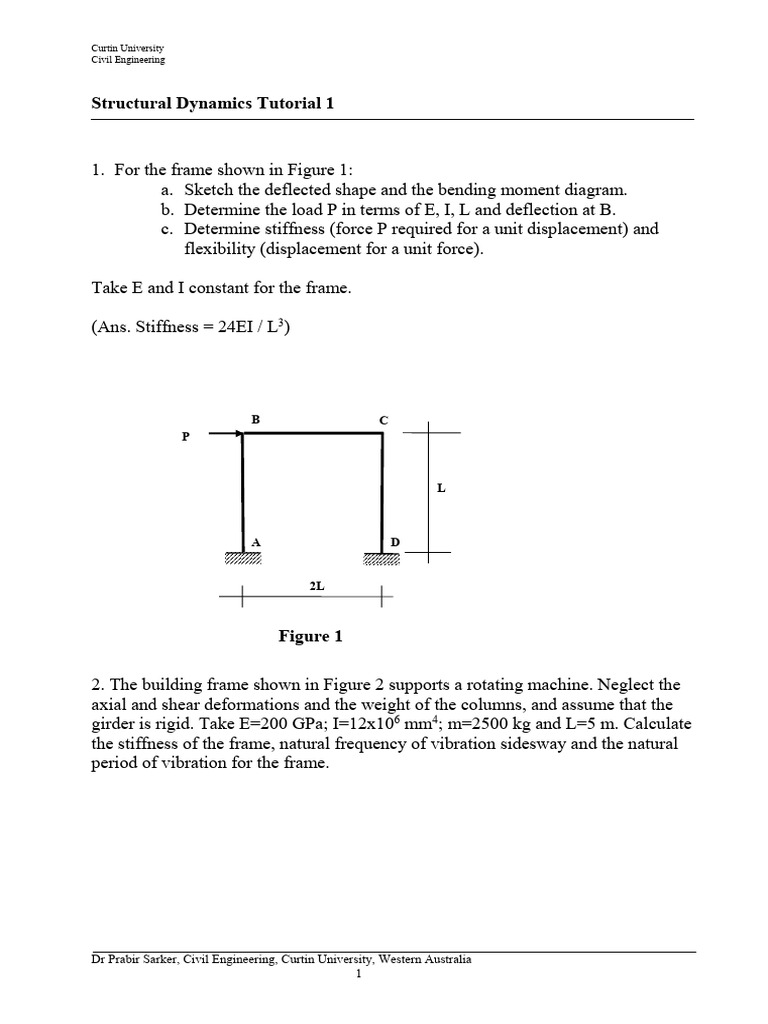 Dynamics - Tutorial - 1 | PDF | Beam (Structure) | Stiffness Dynamics - Tutorial - 1 | PDF | Beam (Structure) | Stiffness