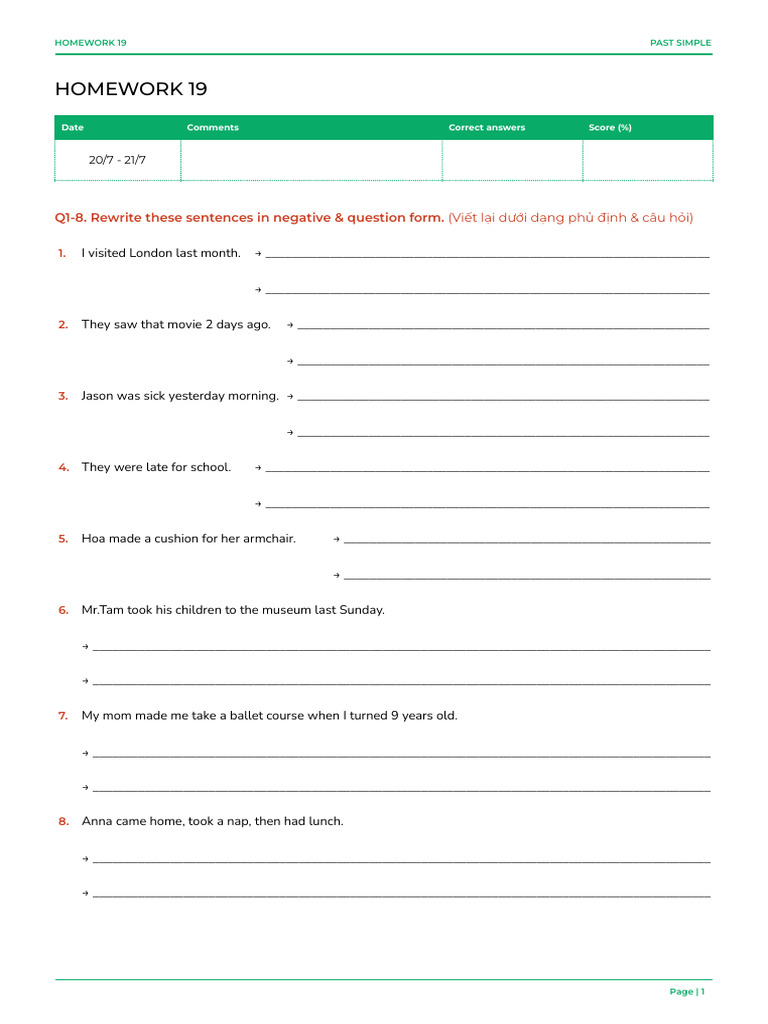 Homework 19_Past Simple | PDF | Snow White