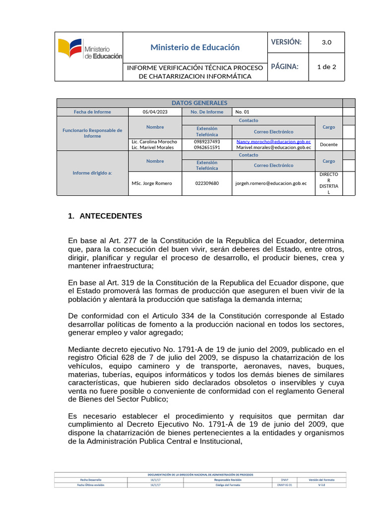 Modelo Informe Tecnico | PDF